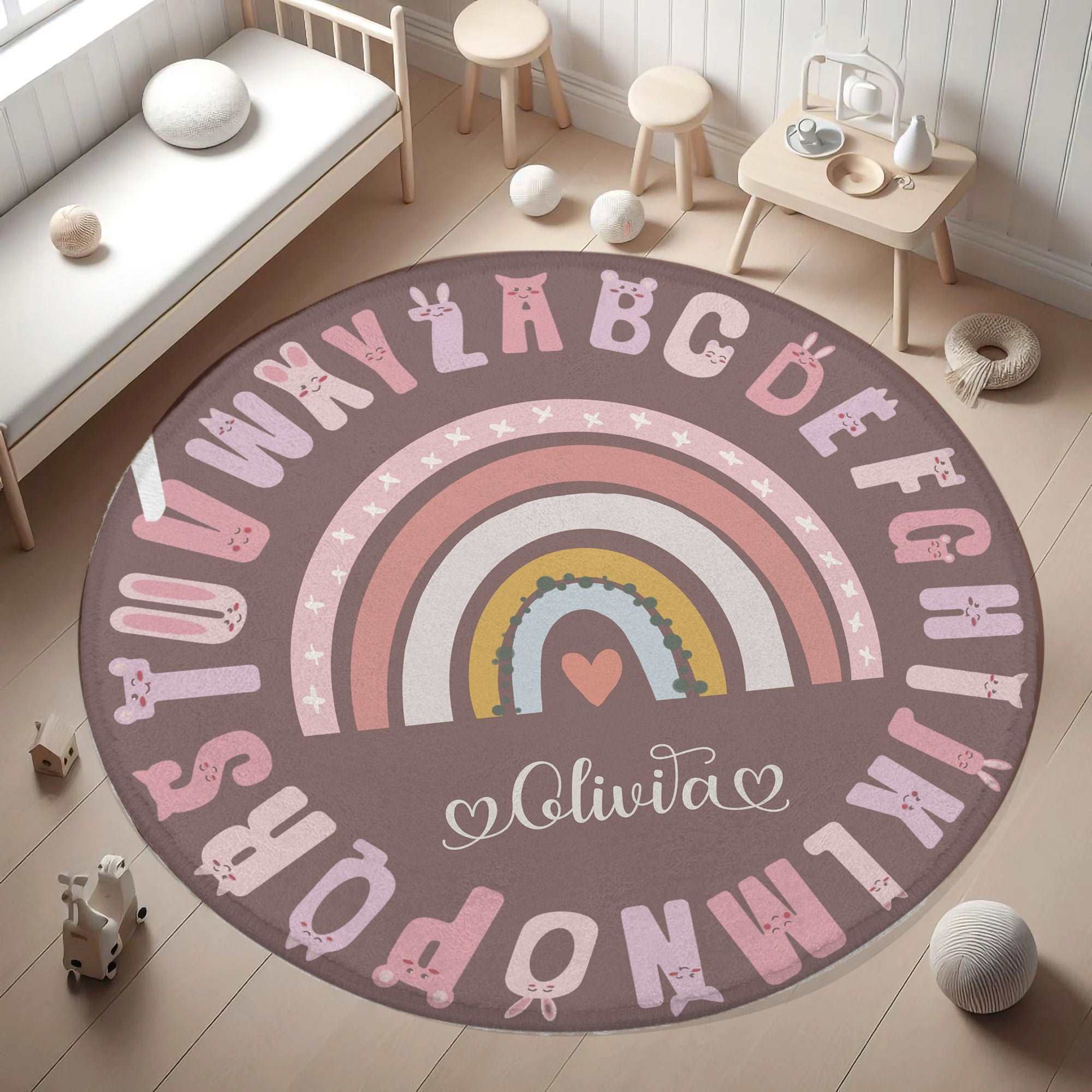 ABC Alphabet Rainbow Round Rug – hugtorugs